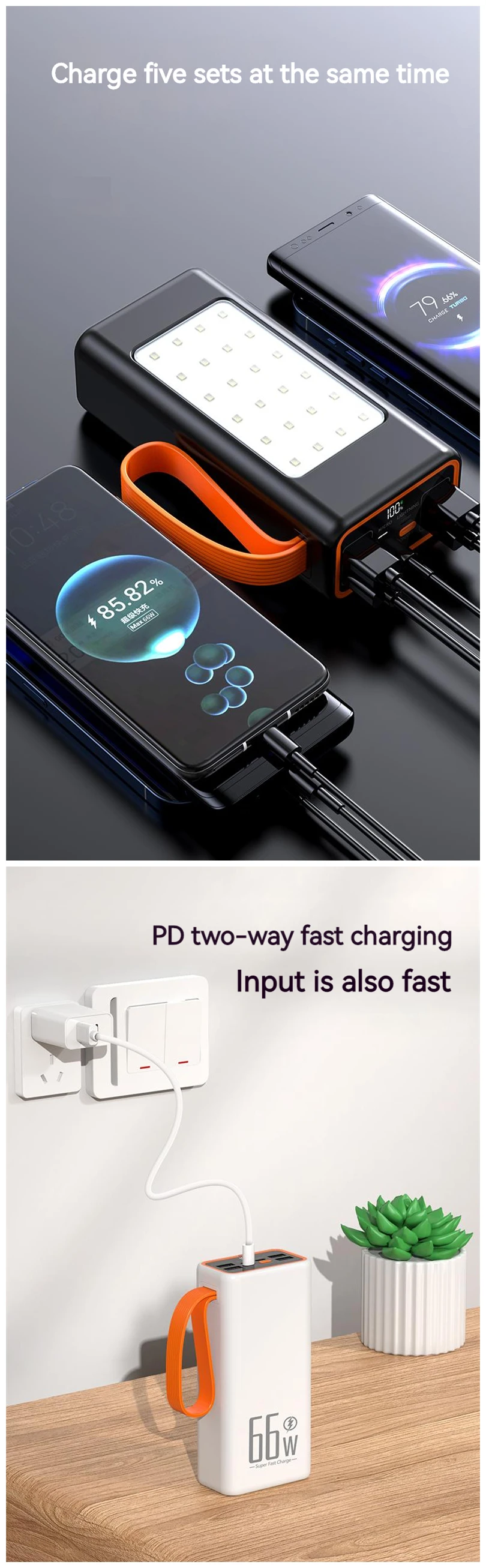 New 60000mAh PD 66W Fast Charging Power Bank with LED Display & 4 USB ...