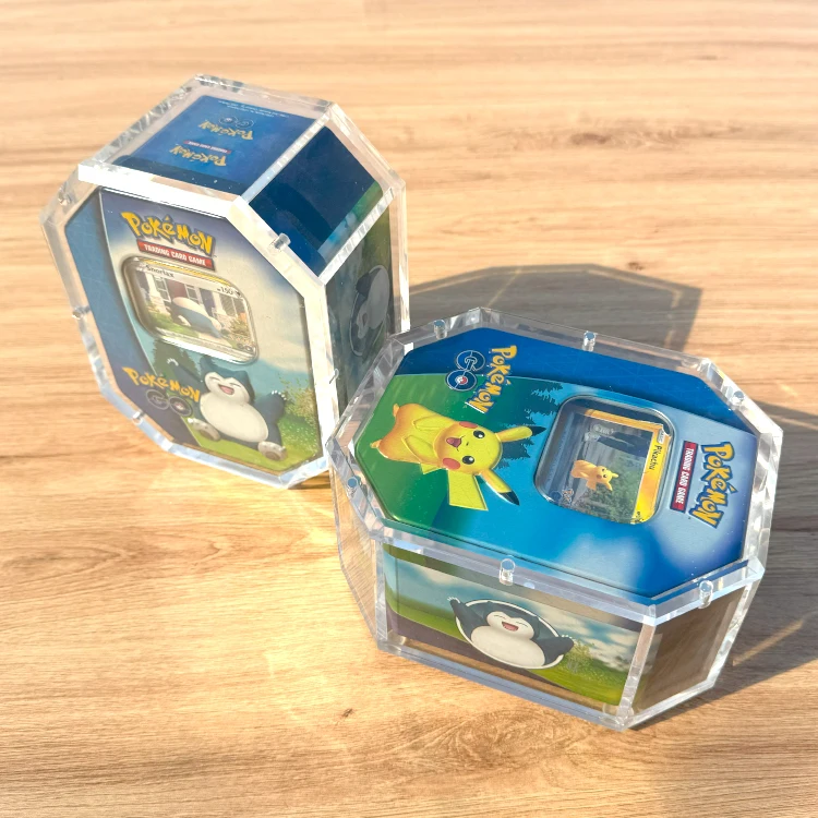 TCG Custom Clear Acrylic Pokemon Tin Box 1st Edition Pokemon Cards GO ...