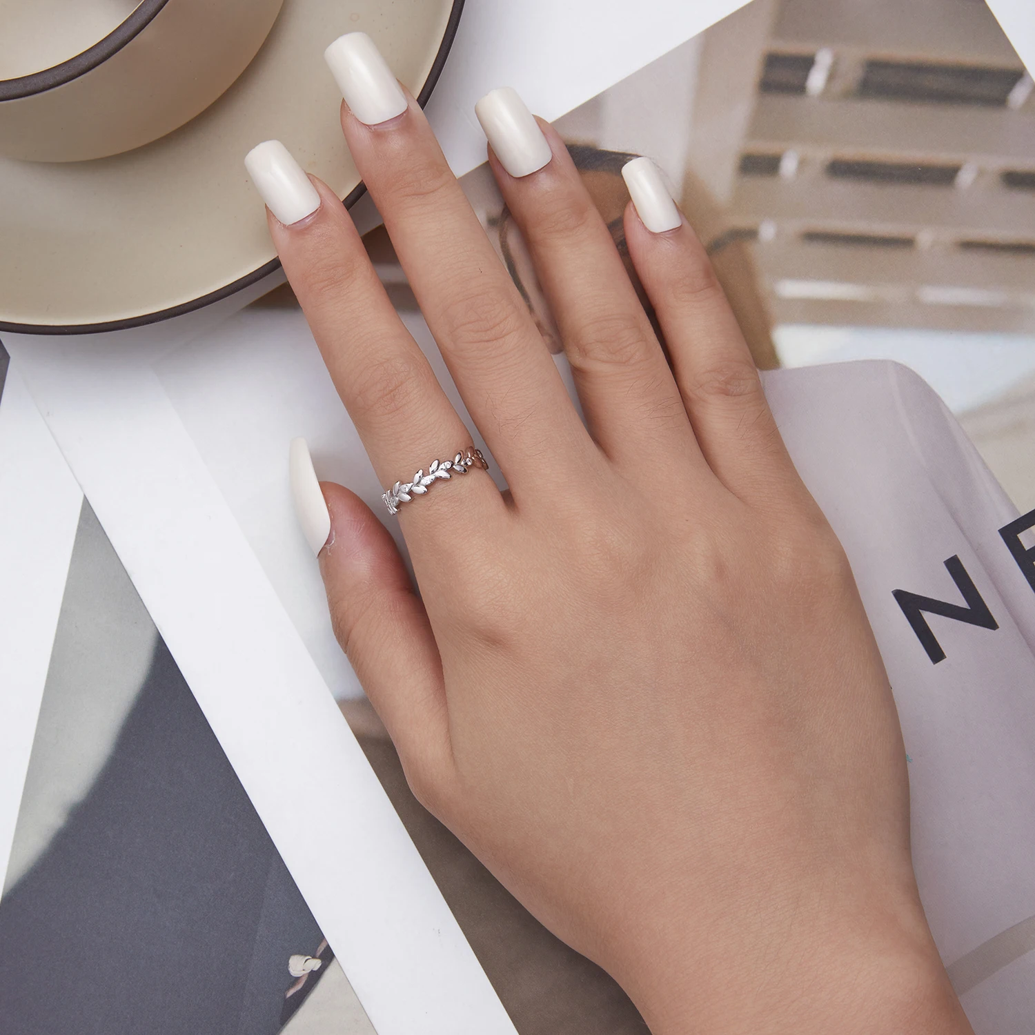 Leicare New Designer Dainty Band Ring Platinum Plated Sterling 925 ...