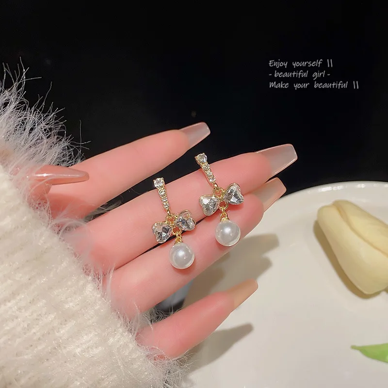 S925 Silver Needle Light Luxury Niche Zircon Bow Earring for Women ...