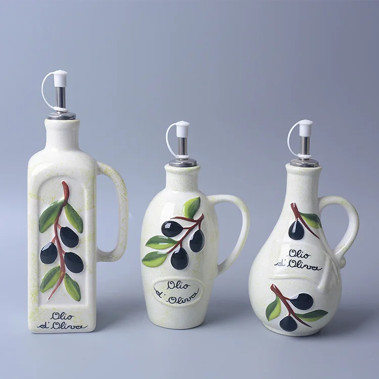 Olive Relief Ceramic Oil Bottle - Home Kitchen Essentials