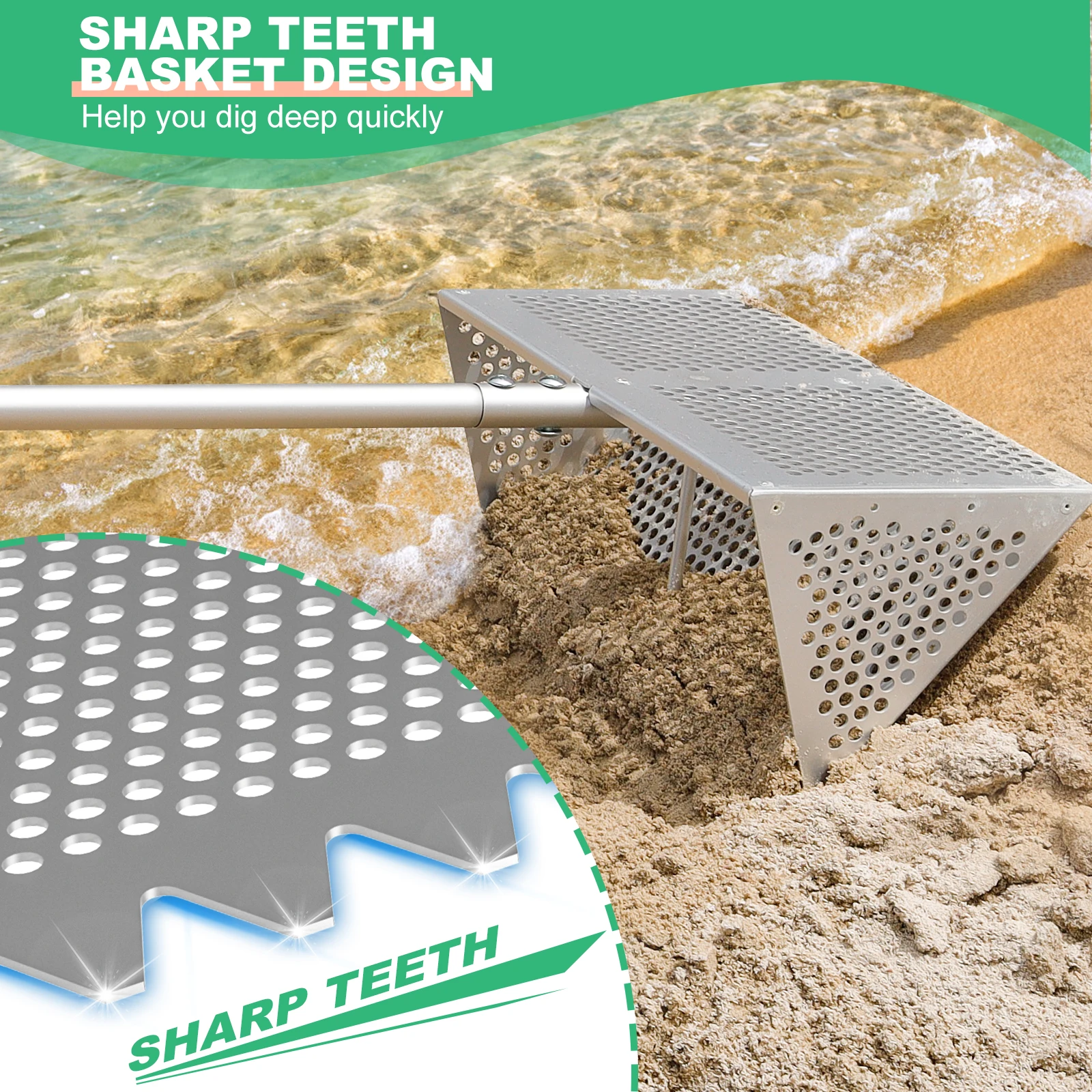 Vertak Labor Saving Curved Handle Sand Beach Rake Seamless Welding ...