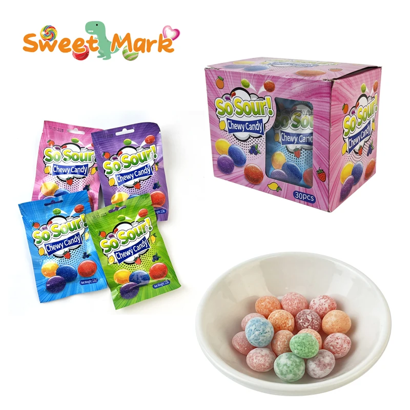 Rainbow fruit flavor sour chewy candy factory halal sour candy in bag ...