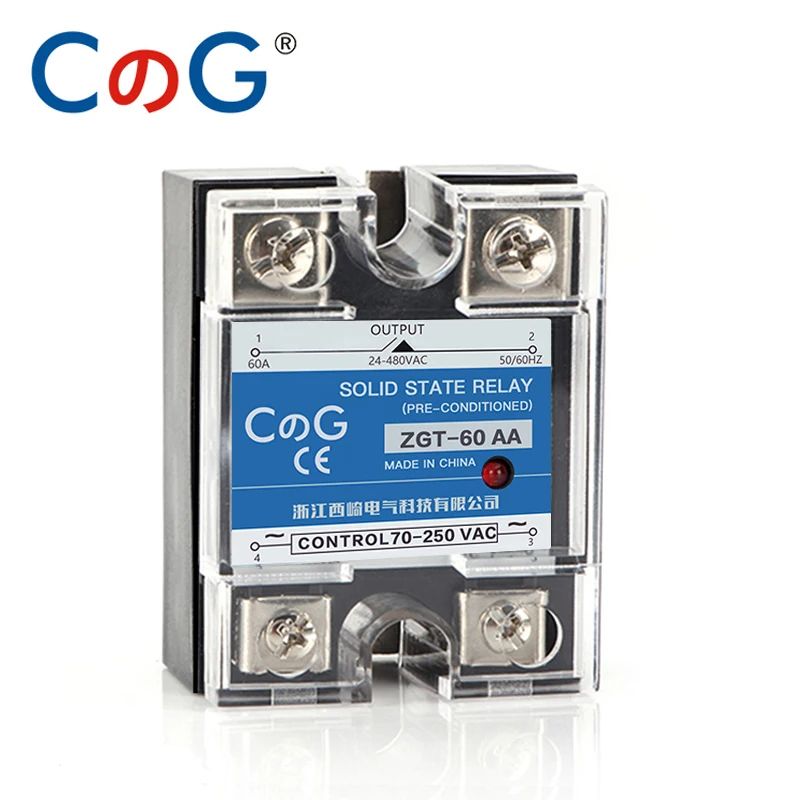 Cg Ssr-60aa 80aa 100aa Relay Single Phase Ac Control Ac 70-280vac To 24 ...