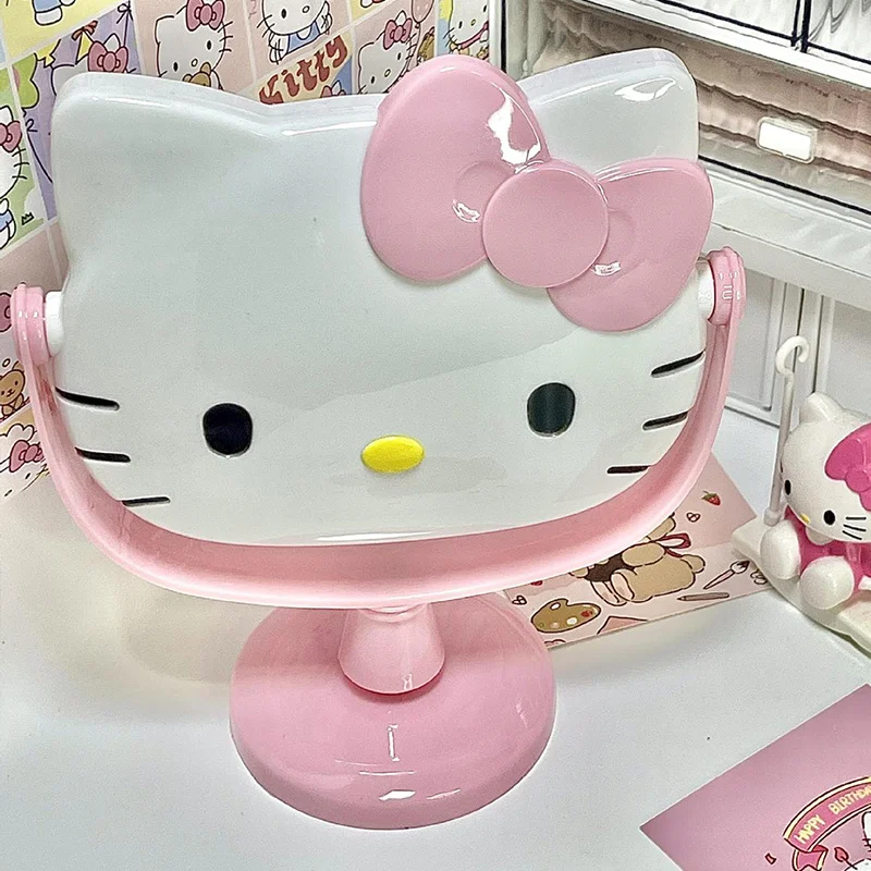 Helloed Kitty Pink White Desktop Mirror Cat Cute Makeup Mirror Head ...