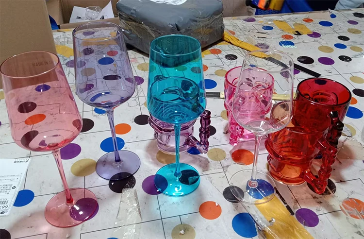 Luxury Modern 6 Pack 16.5oz Hand-blown Colored Stemmed Multi-color ...