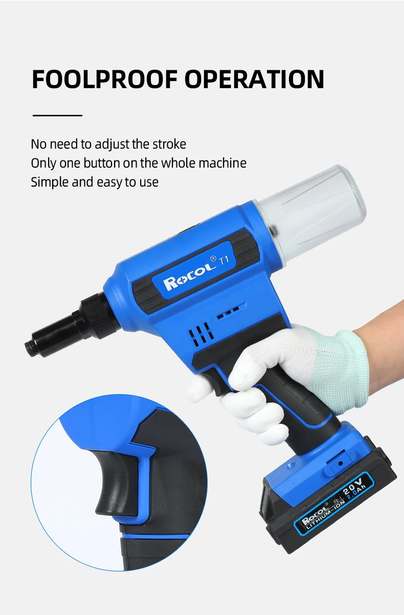 T1 Lithium Battery Rivet Gun Cordless Powerful Pull Force Riveter ...