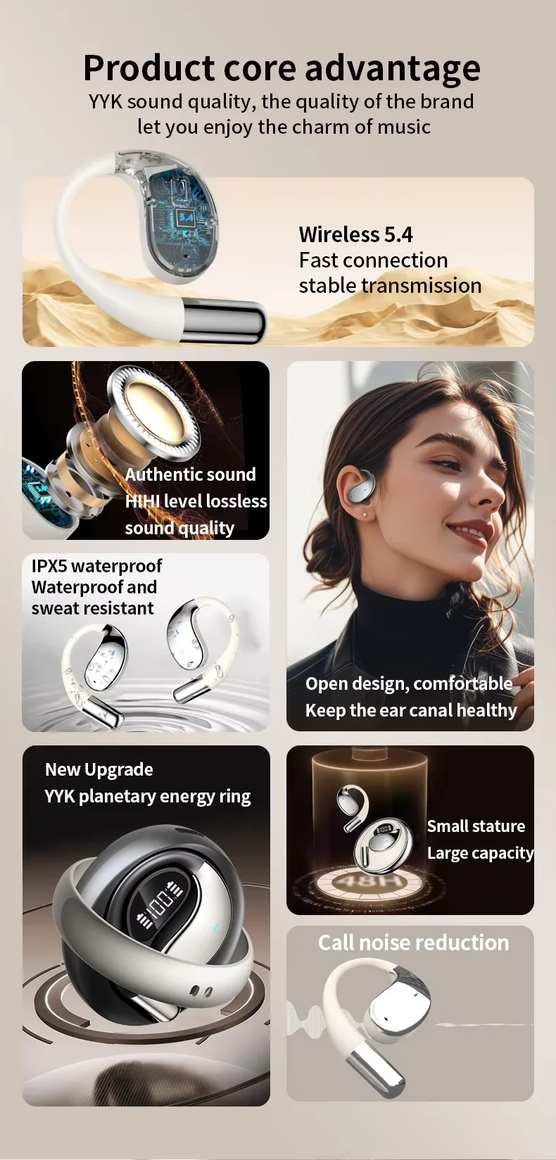 YYK-Q93 AI Translation Open Ear TWS Headset - Noise Reduction IPX5