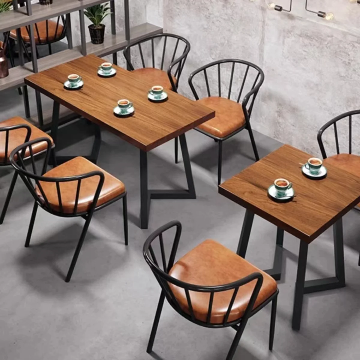 Industrial Style Restaurant Dining Tables Chairs Wooden Metal Outdoor ...