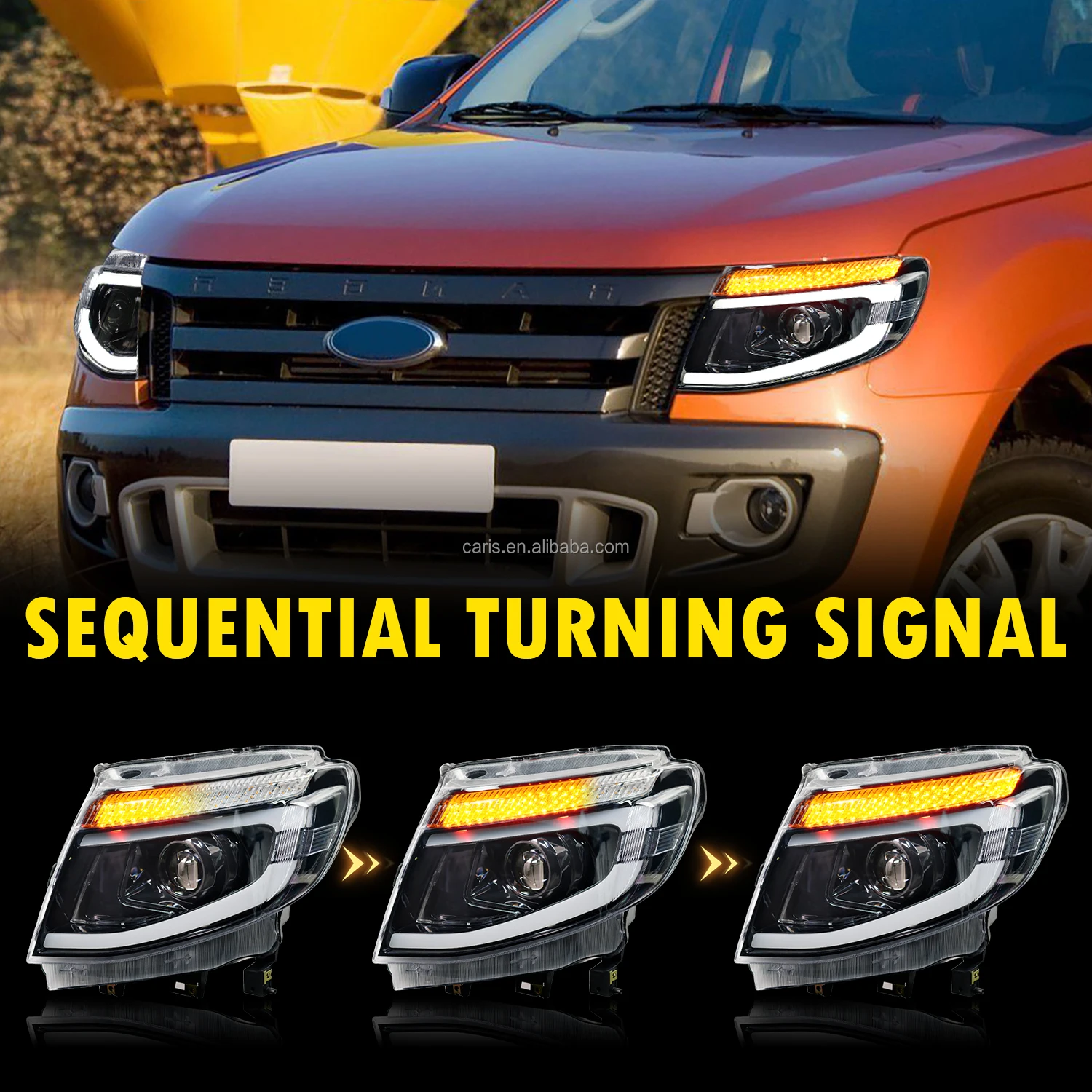 Headlight for Ford Ranger Raptor T6 2012-2015 Head Lamp with DRL and ...