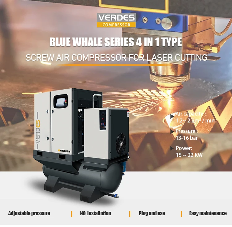 Quiet 22kw 30hp Electric Air Compressor For Laser Cutting Engraver Oil ...