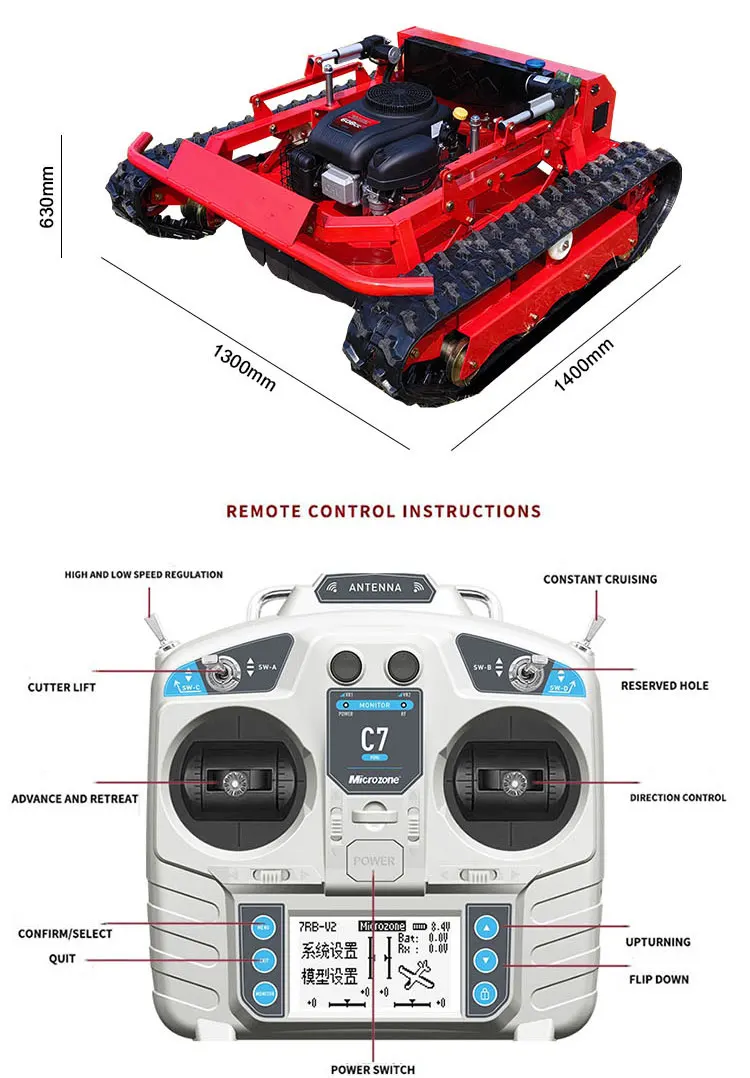 Longjie 608-90A Tank off Road Remote Control Mower 22HP