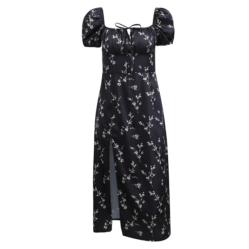 Low Cut High Split Dress Boho Floral Print Off Shoulder Split Long ...