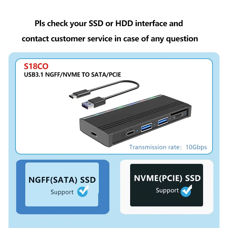 Dual Protocol Nvme Ngff To Usb Gen3.2 2x1 M.2 Solid State Drive ...