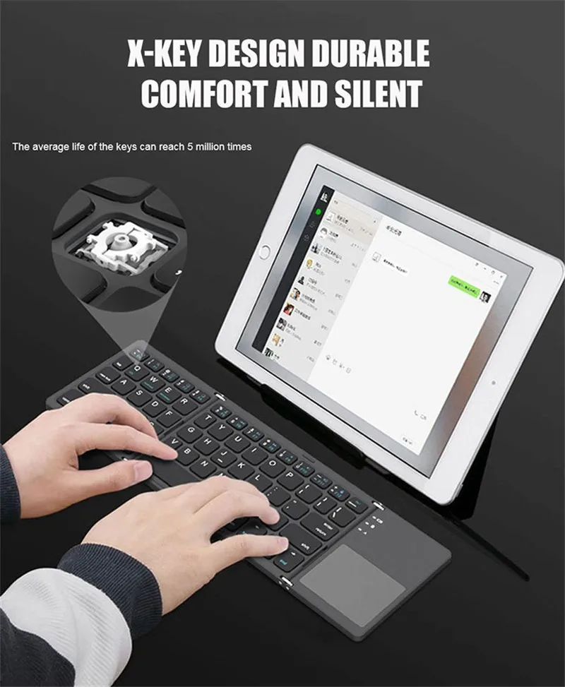 B033 Foldable Wireless Keyboard with Touchpad for Windows, Android, and IOS