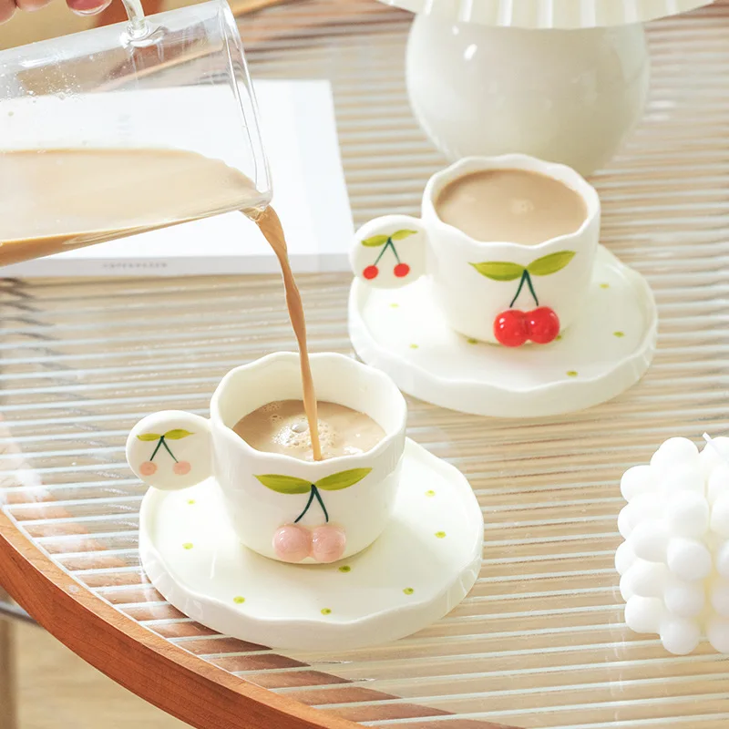Ins Girly Cute Ceramic Hand-painted Cherry,Cherries Coffee Cup And ...