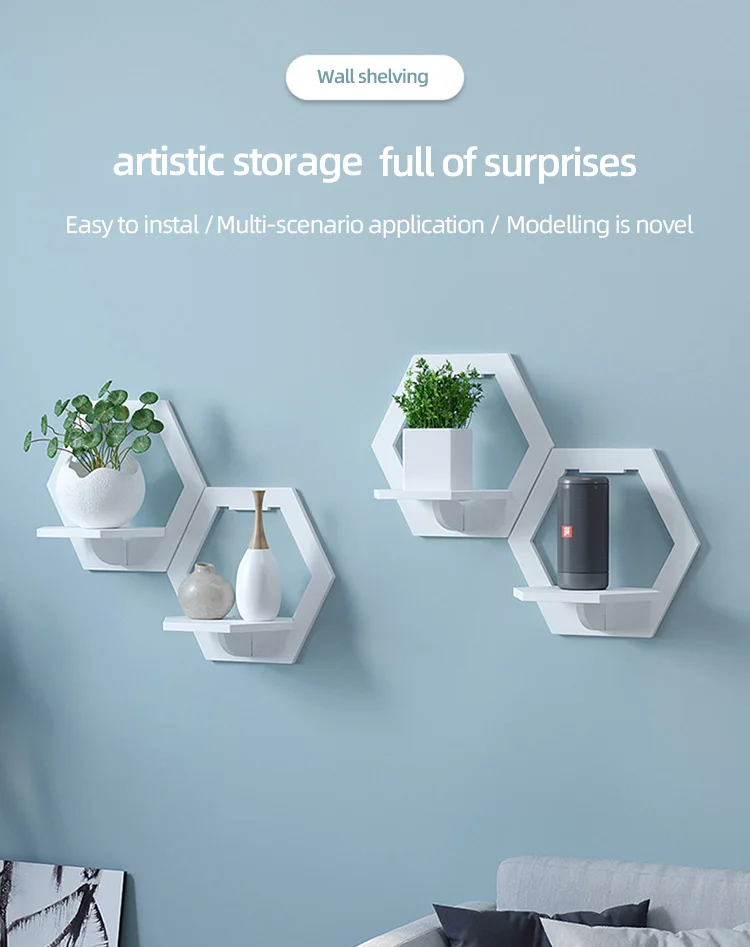 Wall-mounted Decorative Hexagon Storage Rack - PVC