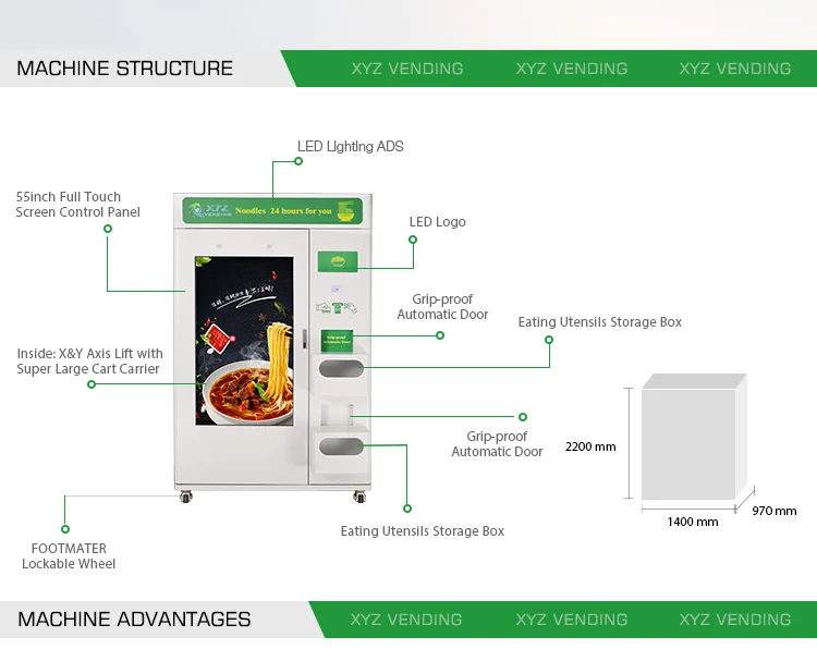 55 Inch Touch Screen Ramen Vending Machine - Instant Noodles