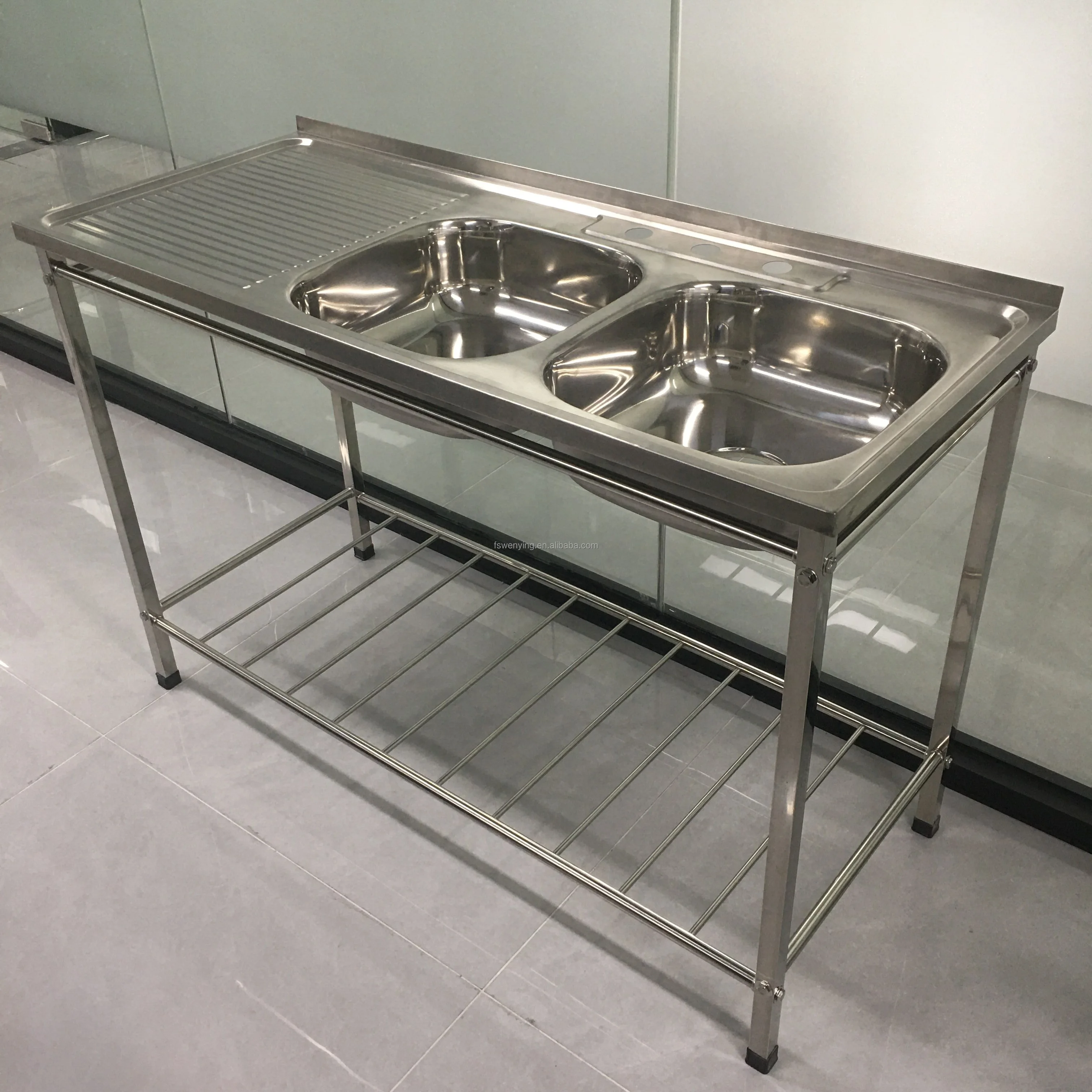 Double Bowl Kitchen Sink Free-standing Commercial Sink Modern Kitchen ...