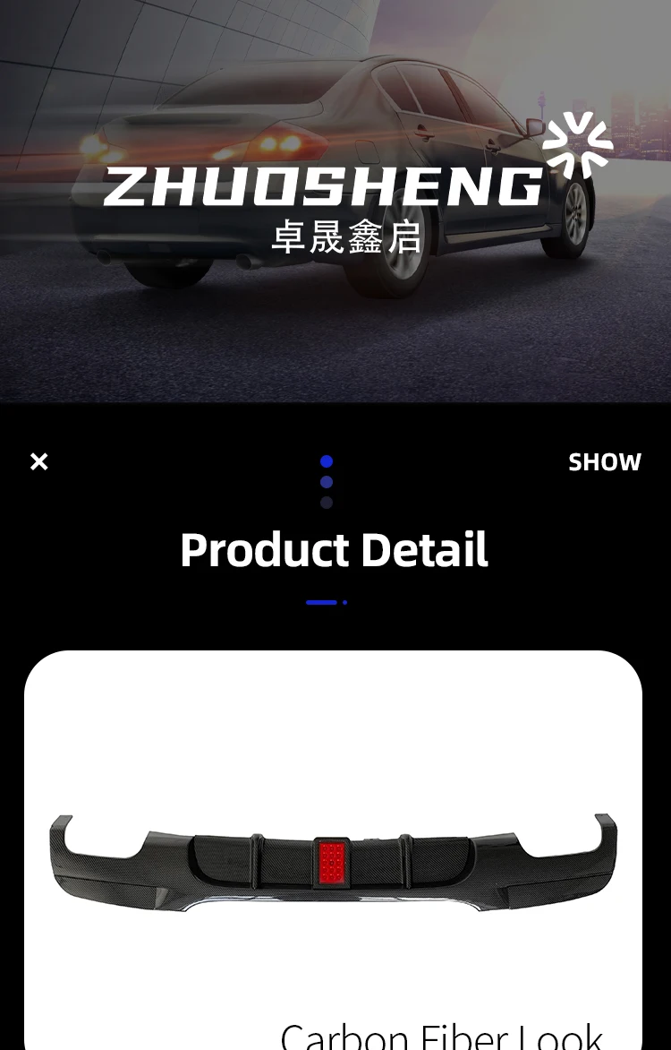 Mp Rear Diffuser With Led Light Carbon Fiber Look Rear Bumper Lip For ...