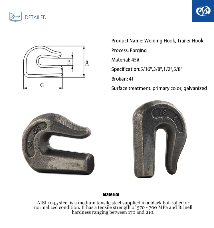 Weld-on Grab Chain Hook 3/8" Heavy Duty Tow Hook G70 Forged Steel ...