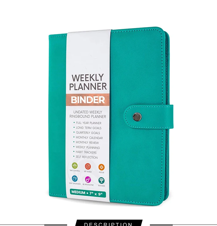 Custom Binder Pu Leather 6 Rings Binder Cover Weekly Monthly Agenda ...