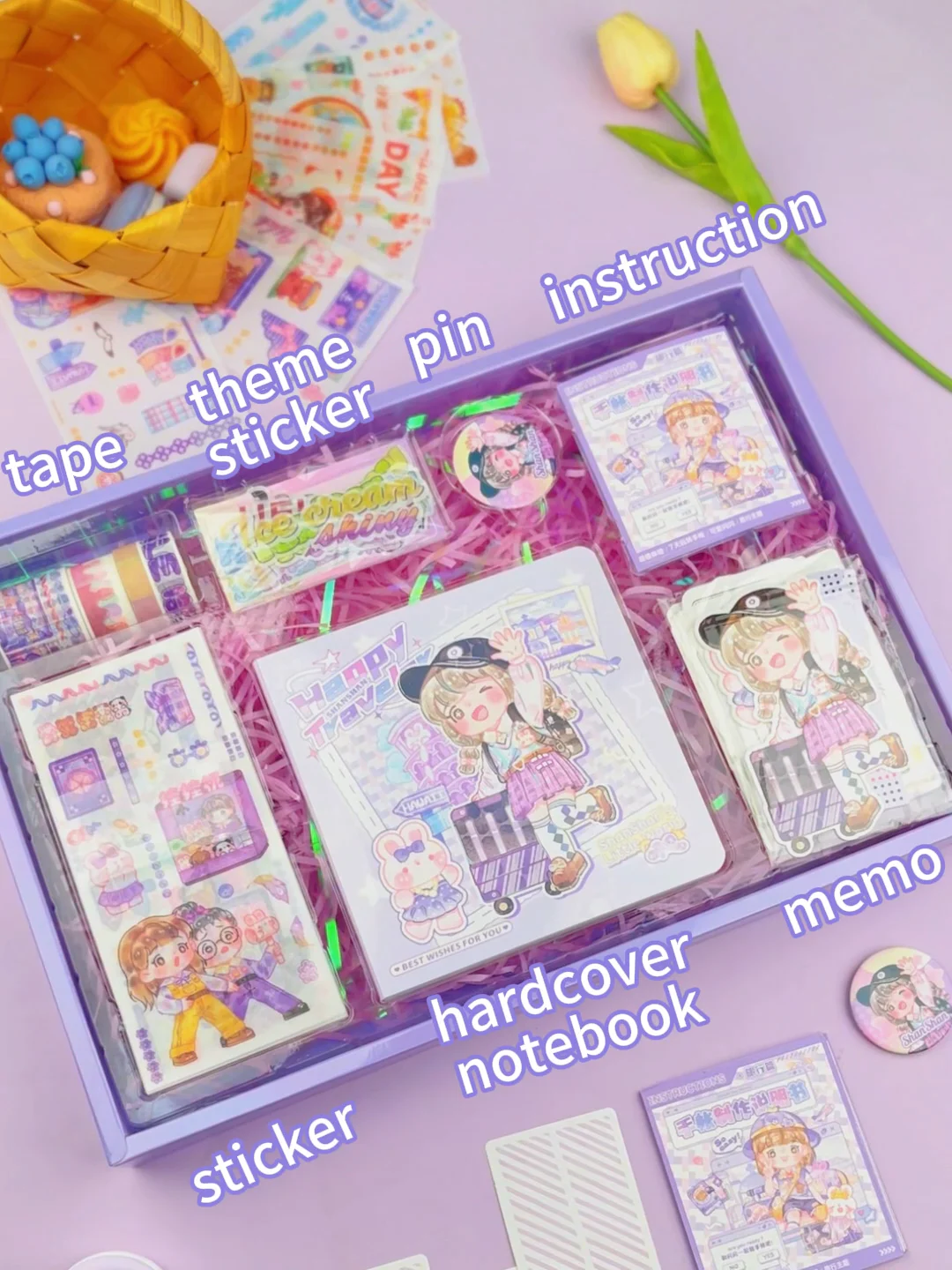 Kawaii Scrapbook Journaltape Card Note Pu Leather Planner Notebook Gift ...