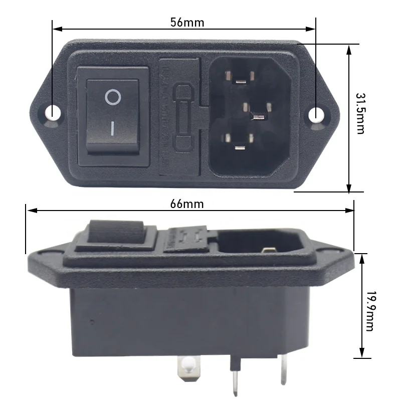 IEC Electrical Switch Connector Female Plug AC Power Inlet