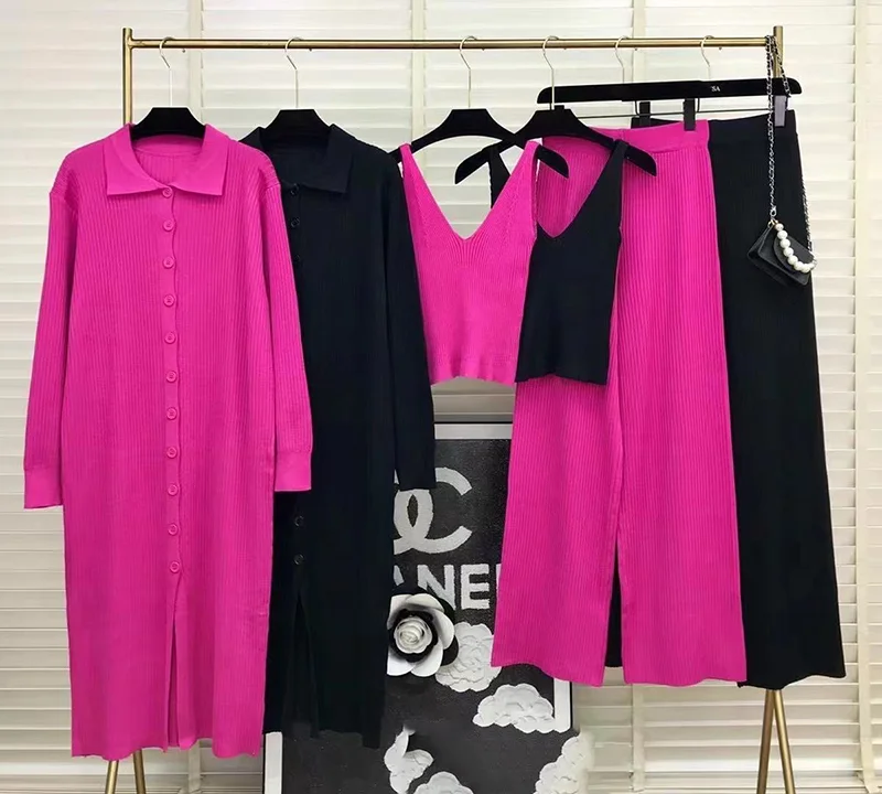 Cardigan Loose Ribbed Vest With Wide Leg Pants 3 Piece Abaya Set For ...