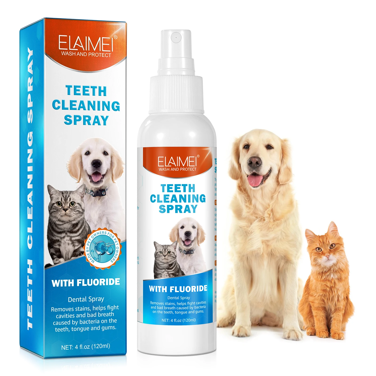 ELAIMEI Dog Oral Spray Removes Tartar Plaque and Freshens Breath Dental ...