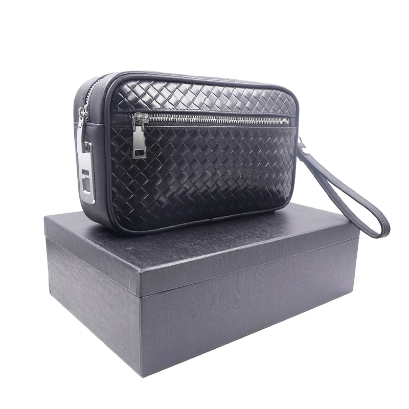 Fingerprint Lock Men Cowhide Leather Handbags Anti-theft Cash Long Men ...