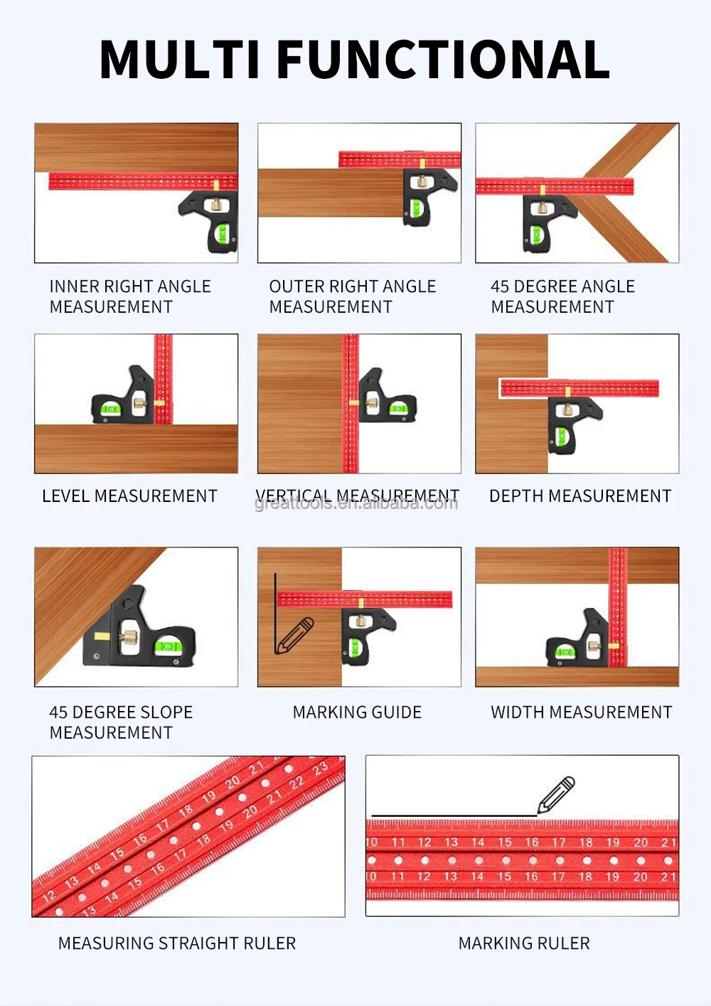 Heavy Duty Woodworking Professional Precision Metal Slide Ruler T Track ...