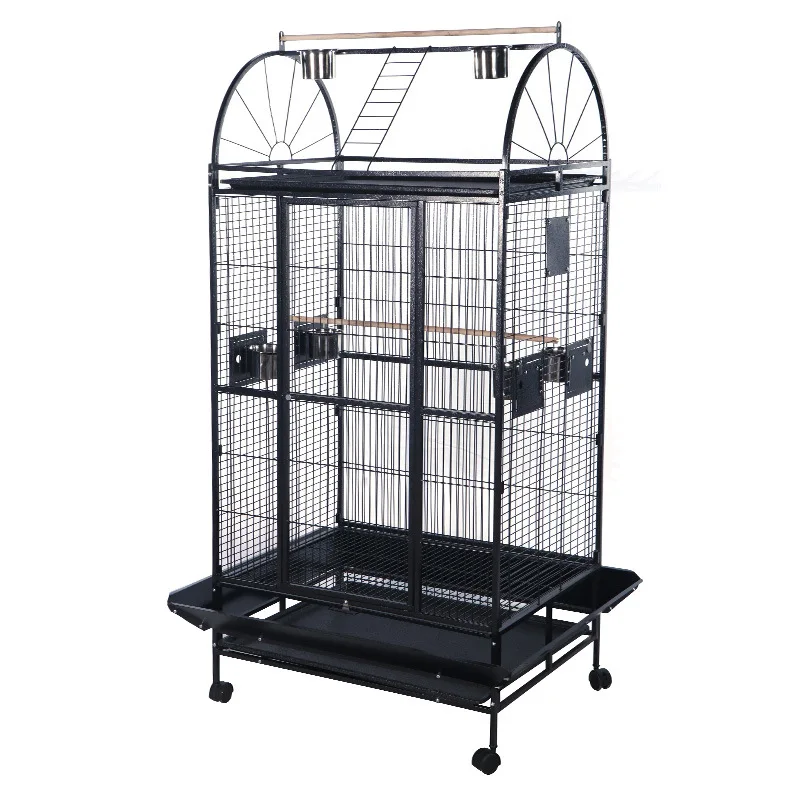YOELLEN Pet Cages - Luxury Black Metal Bird Cages with Wheels