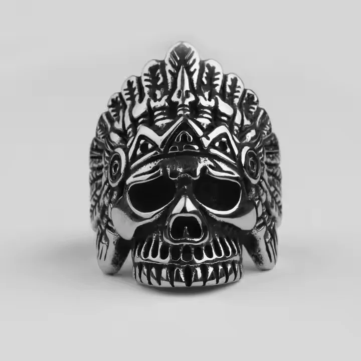 Customized Personality Steel Casting Skull Indian Chief Head Ring
