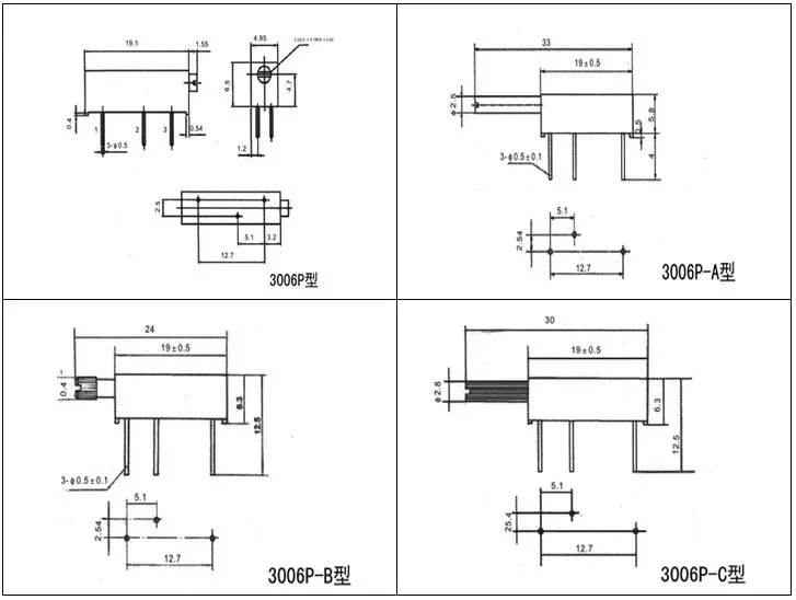 3006p-202lf 10mm Multi-turn Glass Glaze Adjustable Potentiometer ...