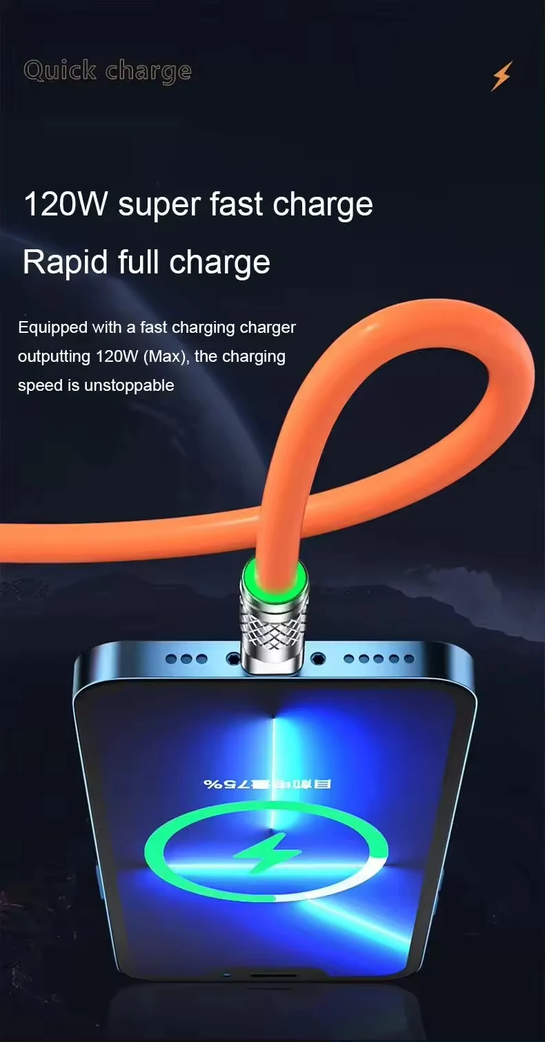 3 in 1 Bold 120w 6A Super Fast Charging Usb Cable Colorful Type C Micro ...