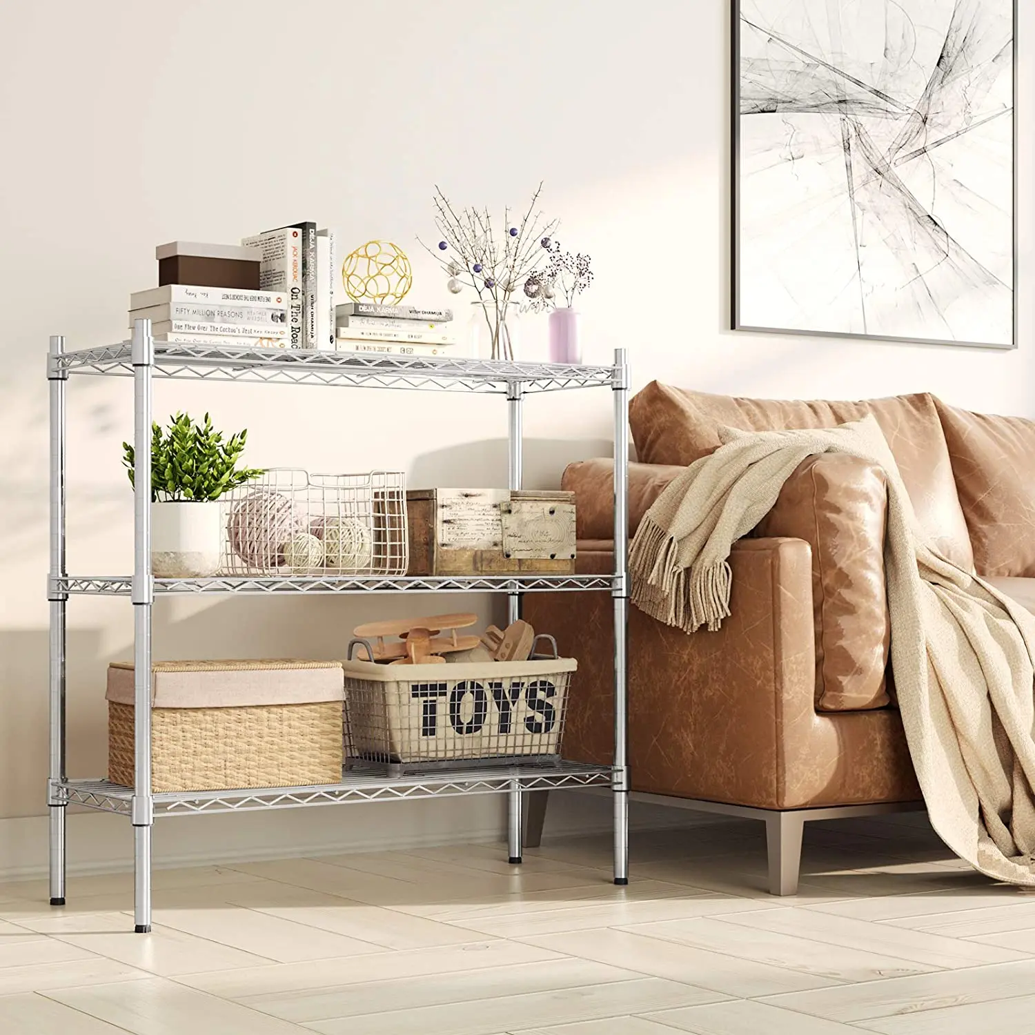 Wire Display Racks Powder Coated 5 Tier Metal Storage Shelves Wire ...