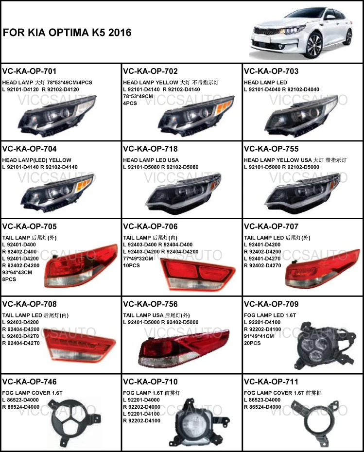 OEM 92201-D4100 92202-D4100 for KIA OPTIMA K5 2016 LED Fog Lamps