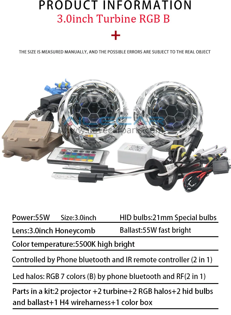 3.0 Inch Turbine RGB HID Xenon Bulb Projector Shrouds with Honeycomb ...