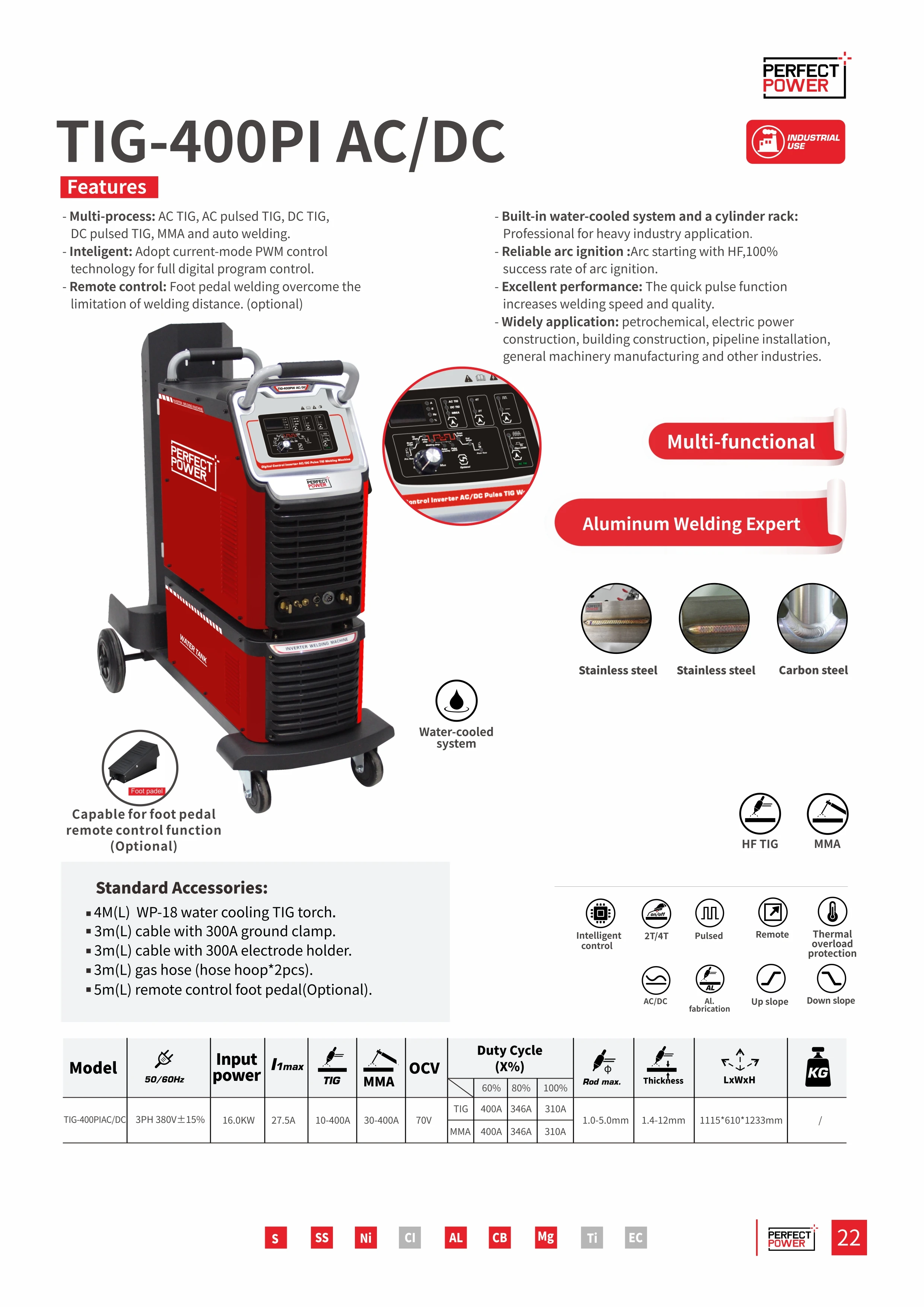 TIG-400PI AC/DC Tig Welder 400A Aluminum AC/DC Tig Welding Machine Tig ...