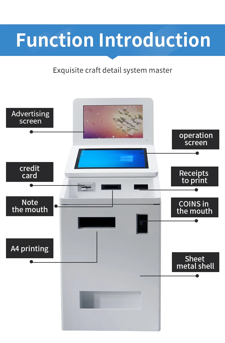 Hospital Kiosk Cash Coin Recycle QR Scanner A4 Report Printing Touch ...