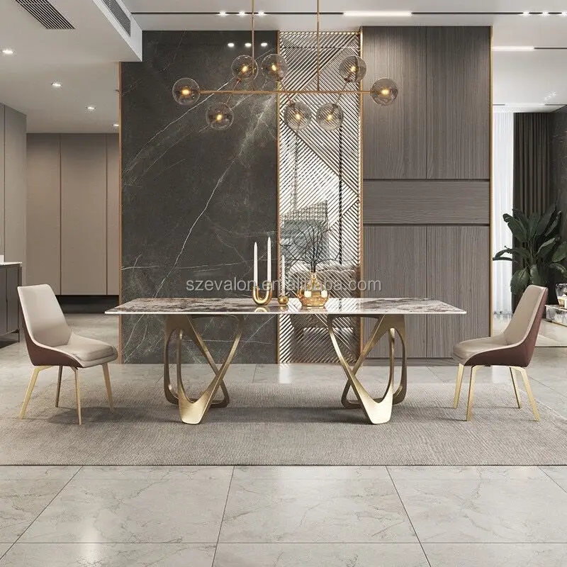 Luxury Unique Design Stainless Steel Dining Tables And Chairs Marble ...