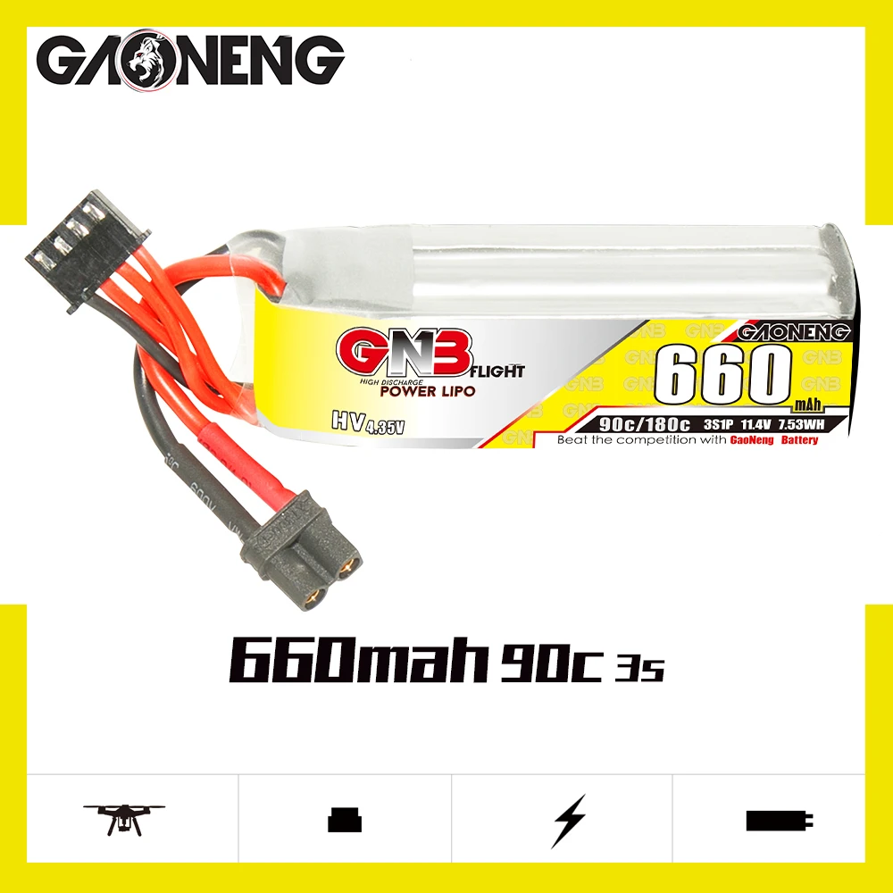 Gaoneng Gnb 3s 11.4v Hv 660mah 90c Lipo Battery Xt30 Connector Fpv ...