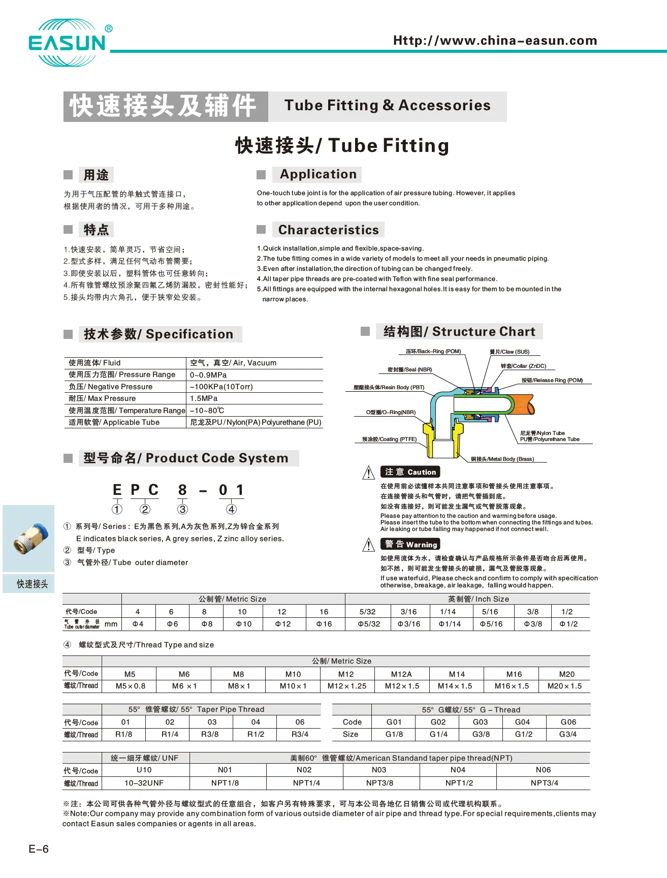 Easun Pneumatic Push-in Fittings Air Fittings Plastic Fittings Tube ...