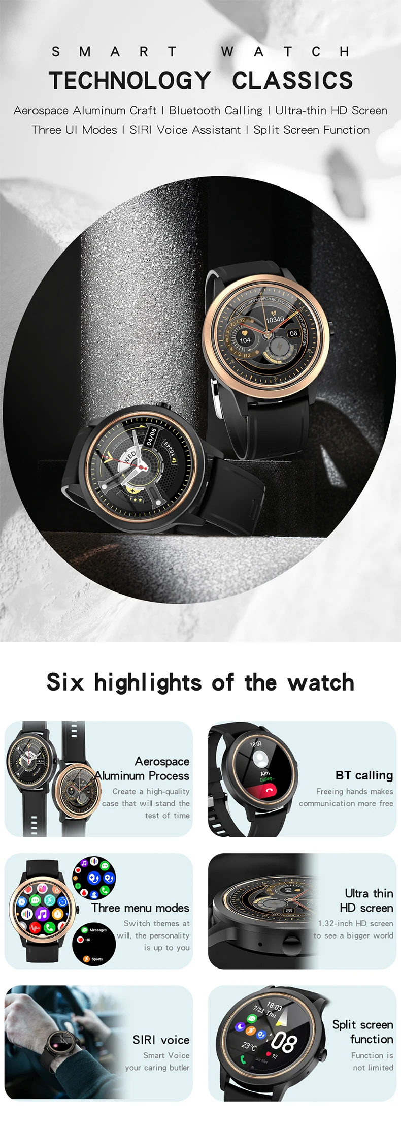 A60 Smart Watch Bt Call Hd Screen Voice Assistant Ui Modes 24h Heart ...
