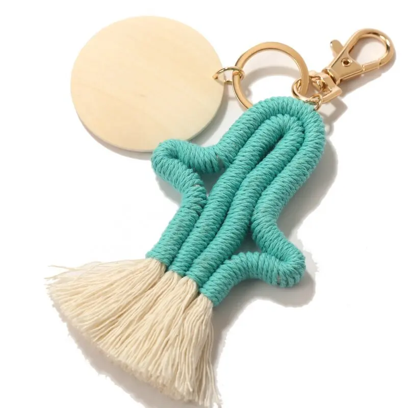Cute Macrame Keychains Boho Room Decor Cactus Plush Key Chain Bags ...