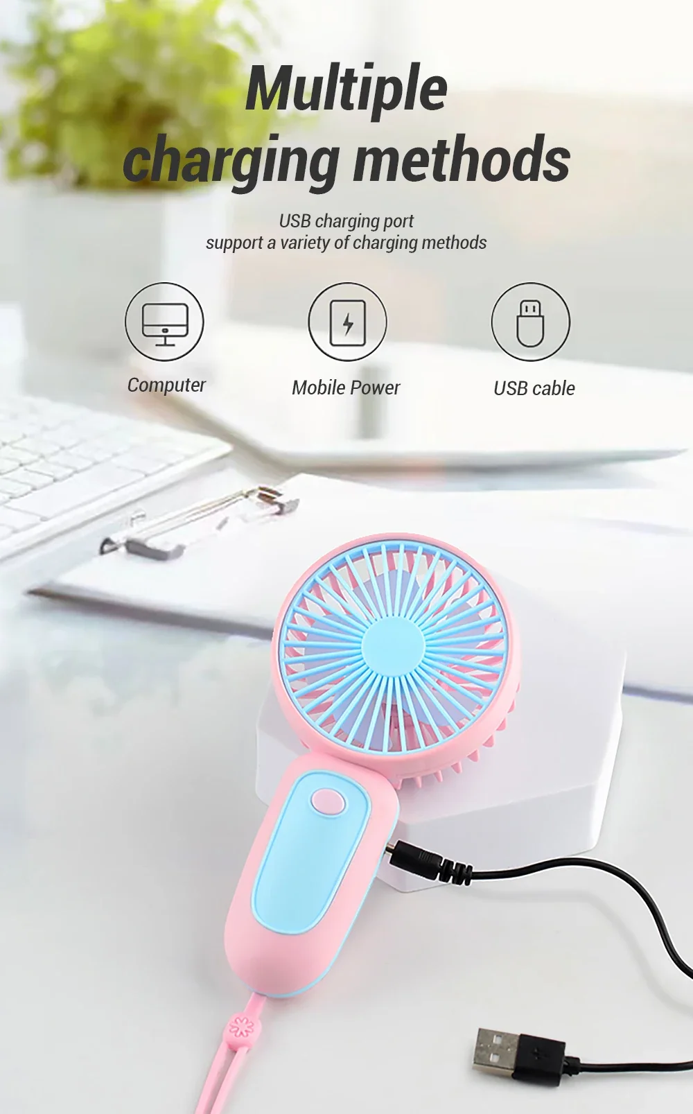 Macaron Color Candy Mini Cooling Fan Usb Summer Rechargeable Electric ...