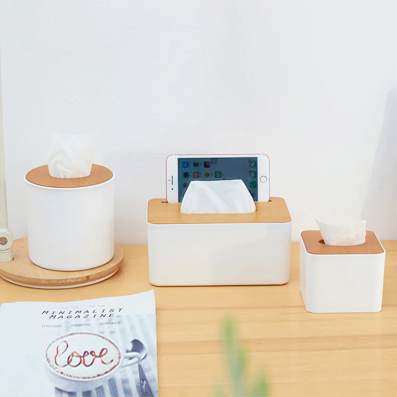 Simple Luxury Solid Wood Tissue Box White Round Square Rectangular ...