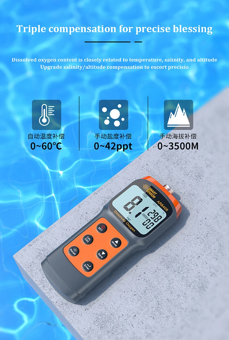 Smart Sensor Ar8406 Portable Dissolved Oxygen Meter & O2 Sensor Tester Oem