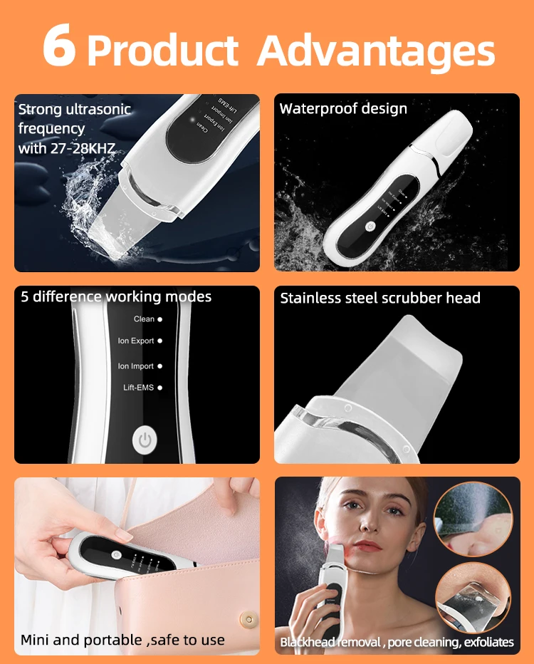 Pore Cleansing Scrubber Portable Skin Spatula Face Peeling Sonic Facial ...